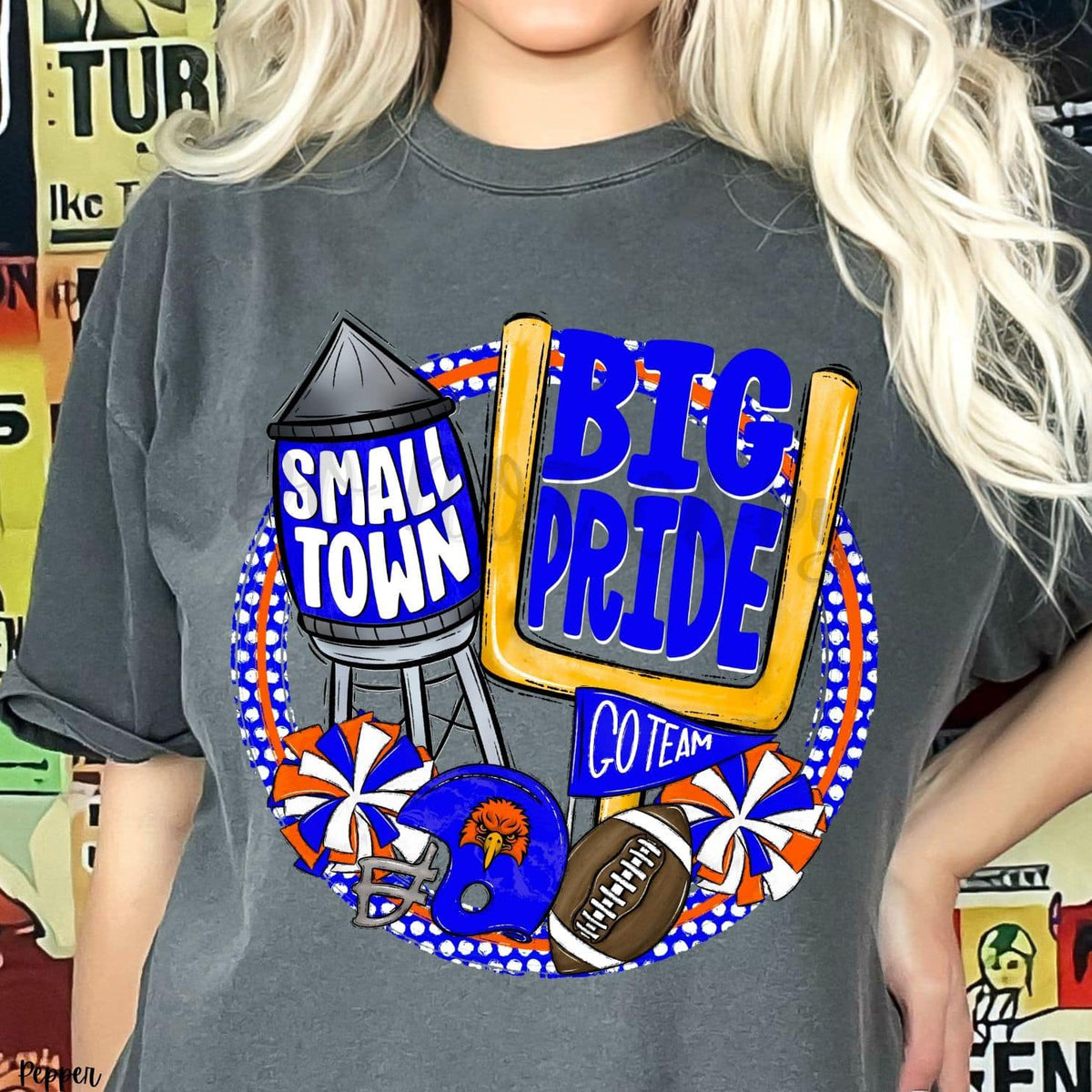 KBD OG Small Town Big Pride Football HAWKS Orange, Blue and White – KB Designs