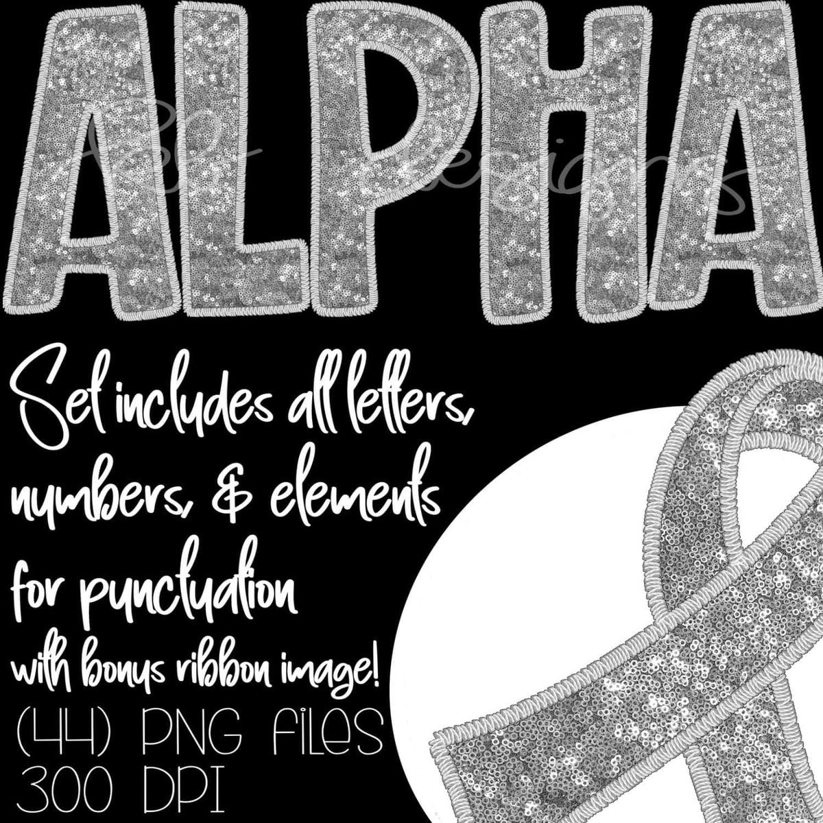 KBD OG Silver Faux Embroidery & Sequin Alpha, Number, & Punctuation Pa ...